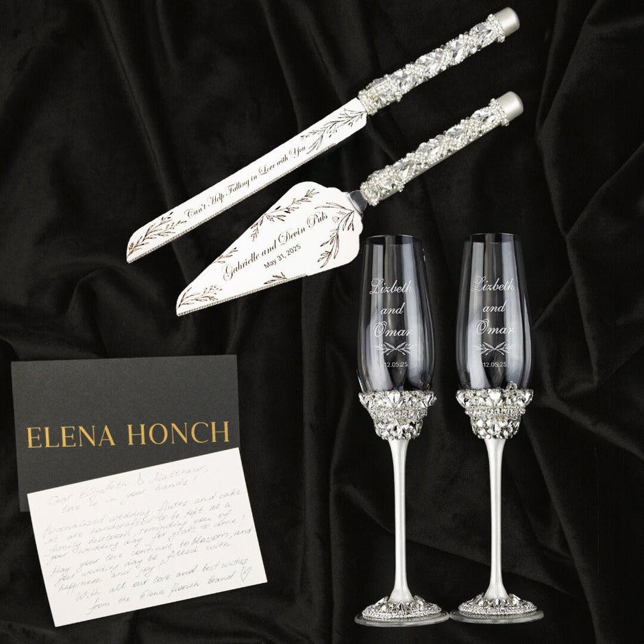 ELENA HONCH PERSONALIZED WEDDING FLUTES.UNIQUE WEDDING GIFT FOR COUPLE